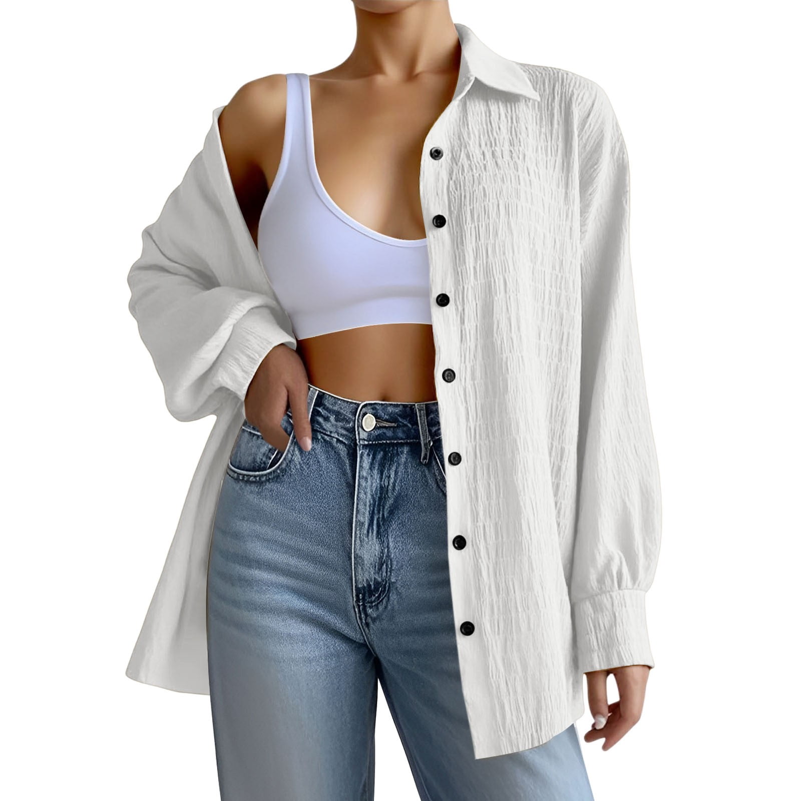 Bibifish Womens Button Down Shirts Trendy V Neck Long Sleeve Sun ...