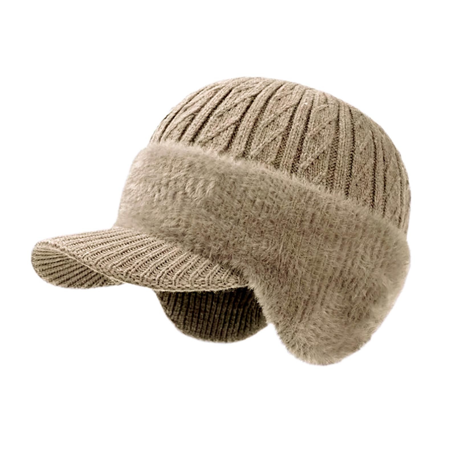 Bibifish Womens Cable Knit Brim Beanie Hat With Fleece Lined Ear Flaps ...