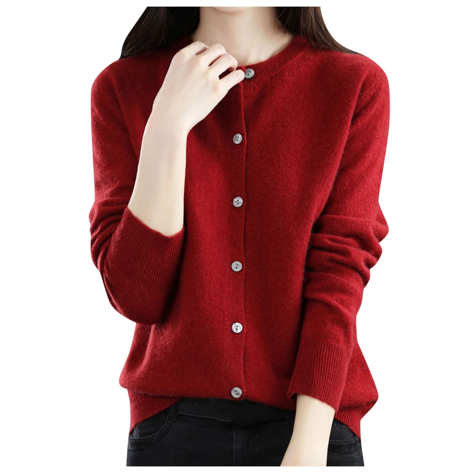 Bibifish Womens Cardigan Sweaters Autumn Long Sleeve Crew Neck ...
