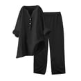 Bibifish Womens Casual Sets Blouses Wide Leg Pants Roll Tab Sleeve ...