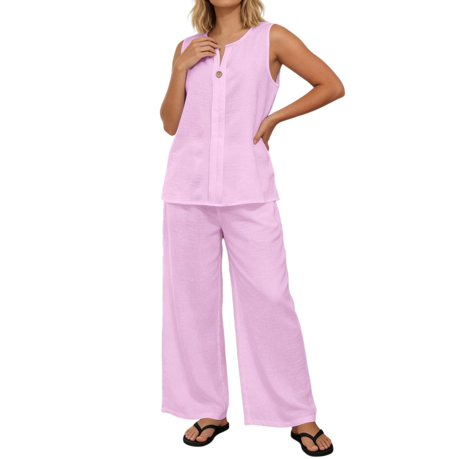 Bibifish Womens Casual Sets Vests Straight Pants Sleeveless Button ...