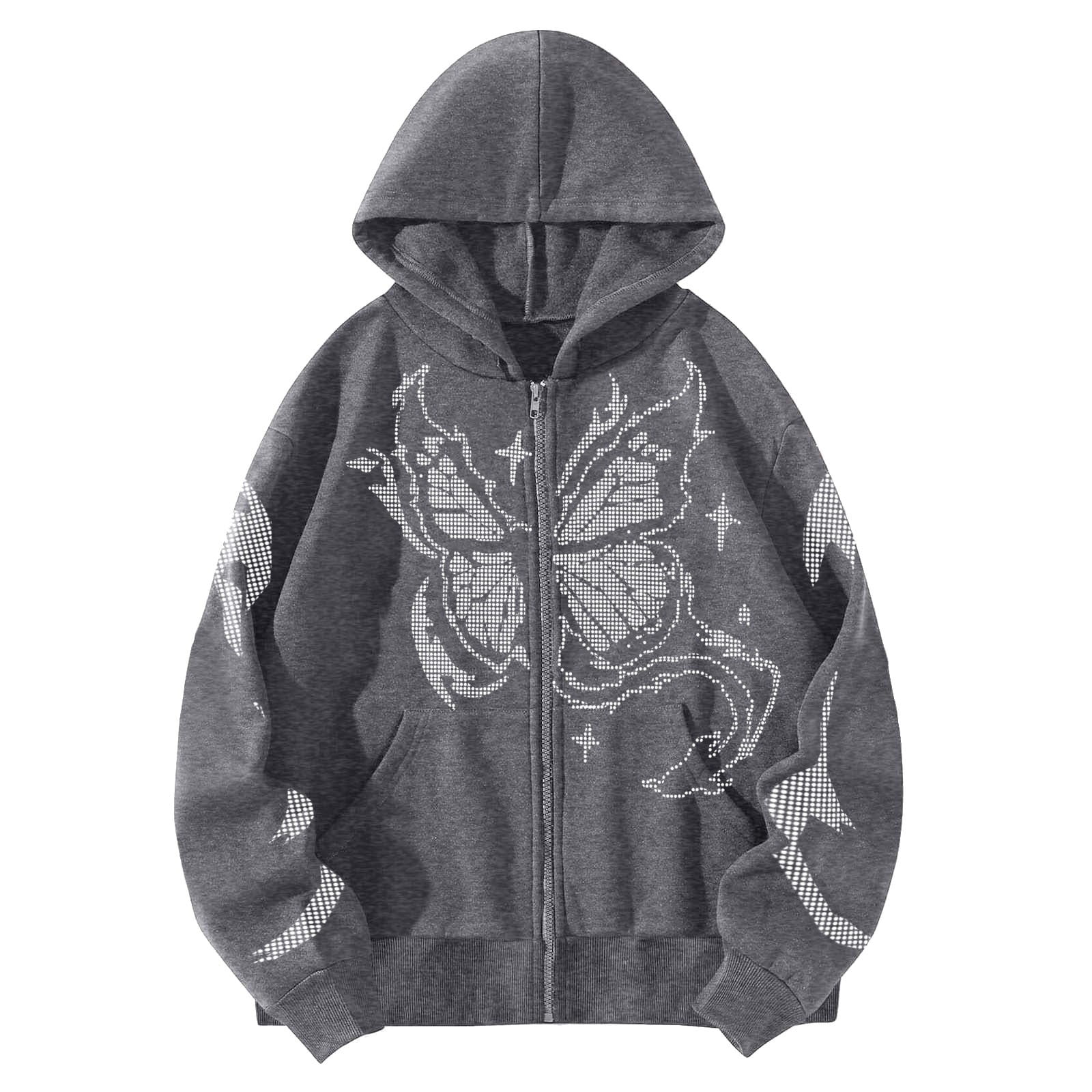 Bibifish Womens Checkered Butterfly Long Sleeve Full Zip Hoodies Soft ...