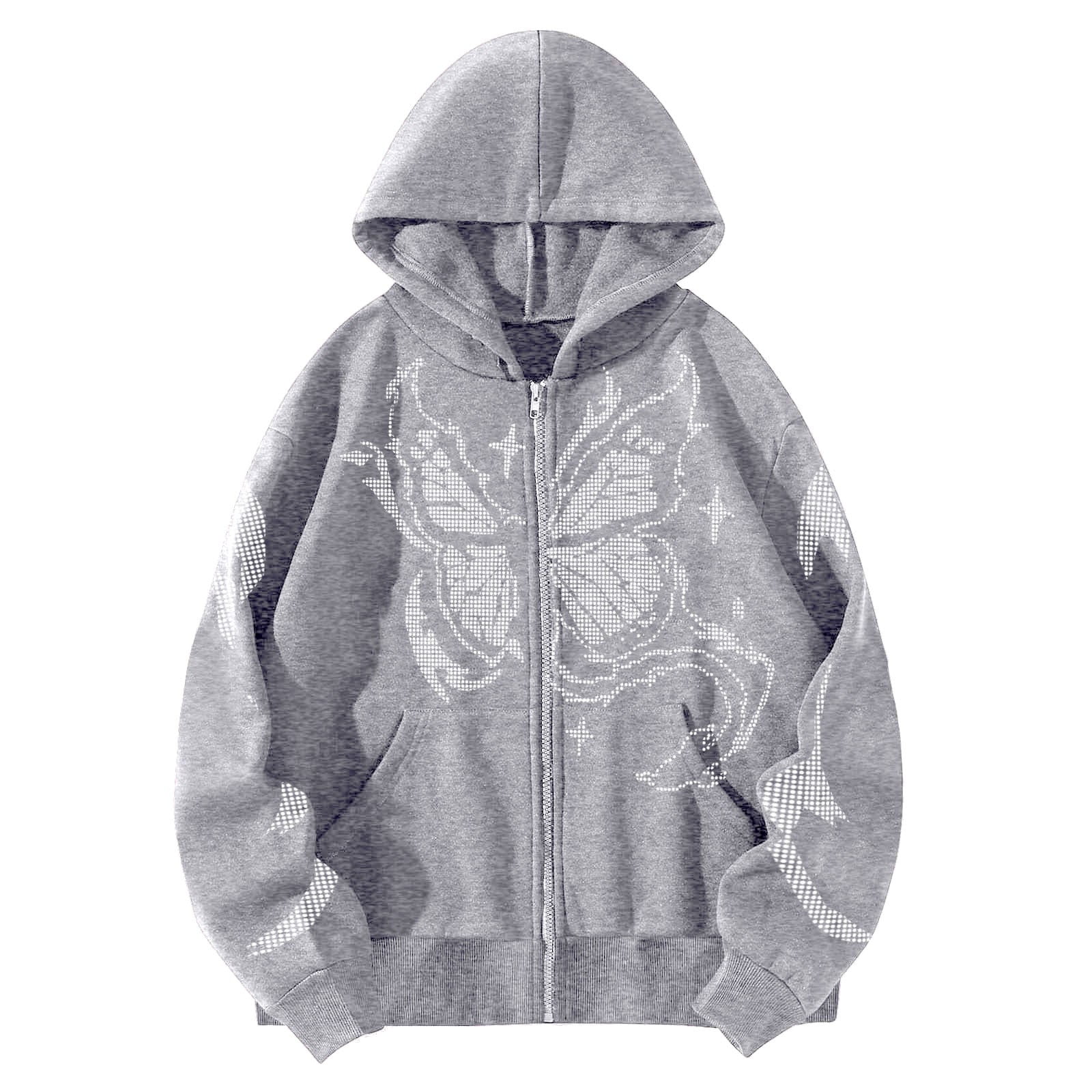 Bibifish Womens Checkered Butterfly Long Sleeve Full Zip Hoodies Soft ...