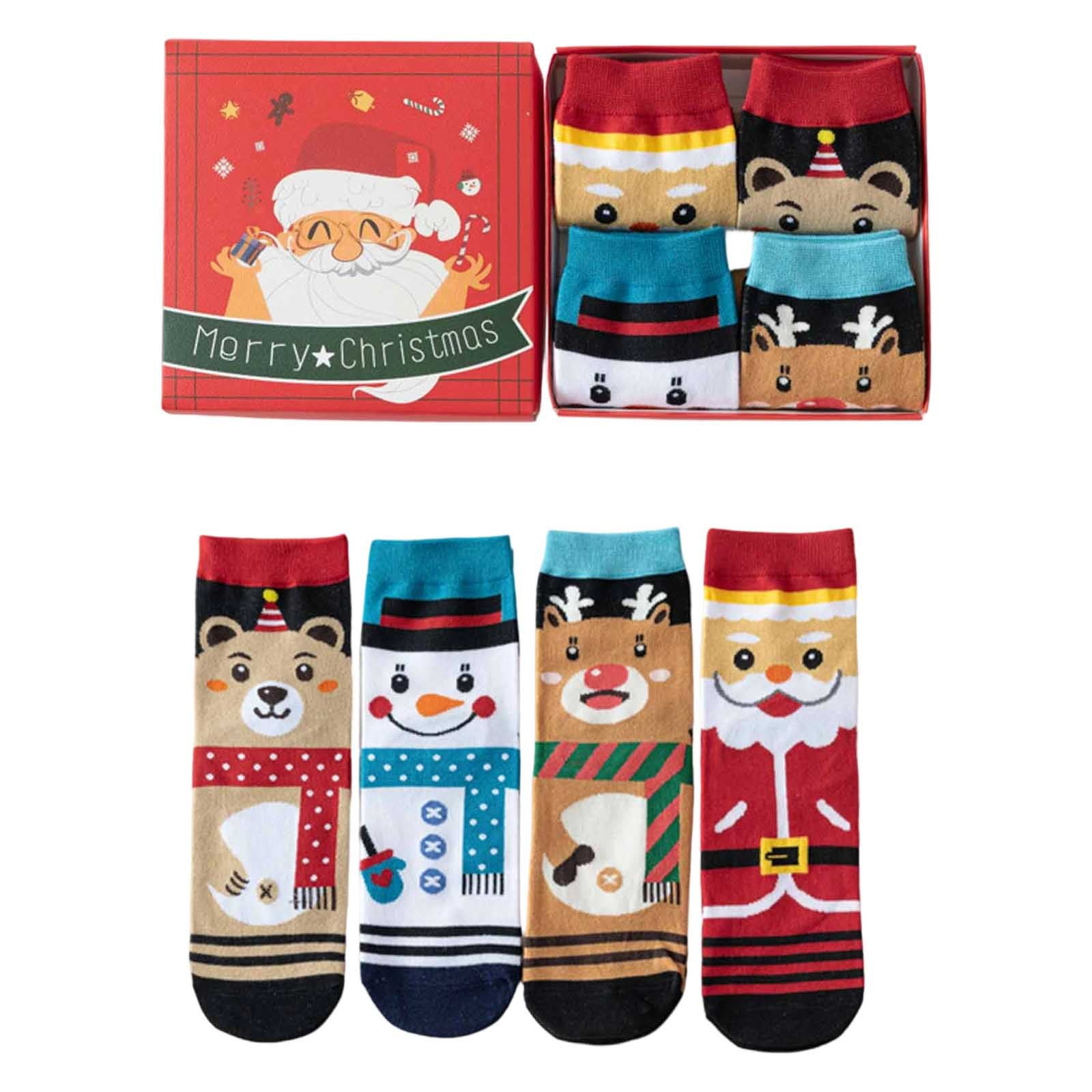 Bibifish Womens Christmas Socks 4 Pairs Santa Bear Cartoon pattern ...