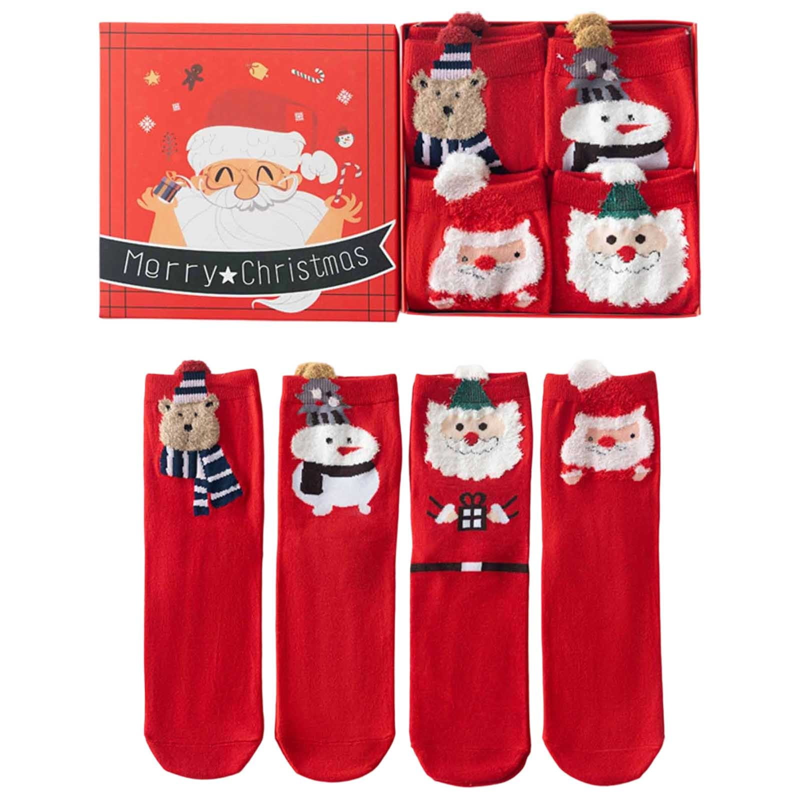 Bibifish Womens Christmas Socks 4 Pairs Snowman Santa Pattern Fuzzy 3D ...