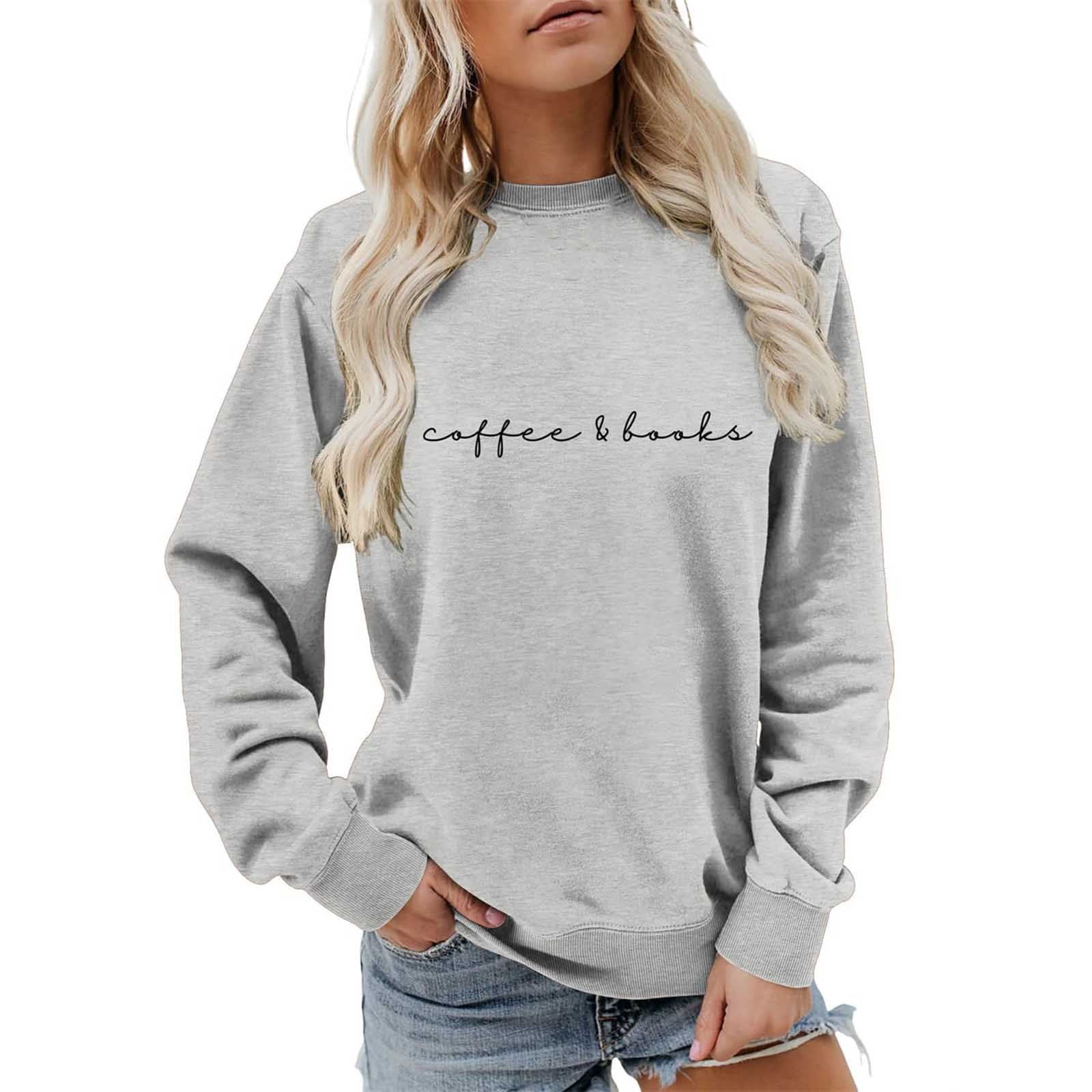 Bibifish Womens "Coffee & Books" Graphic Crew Neck Sweatshirt Side ...