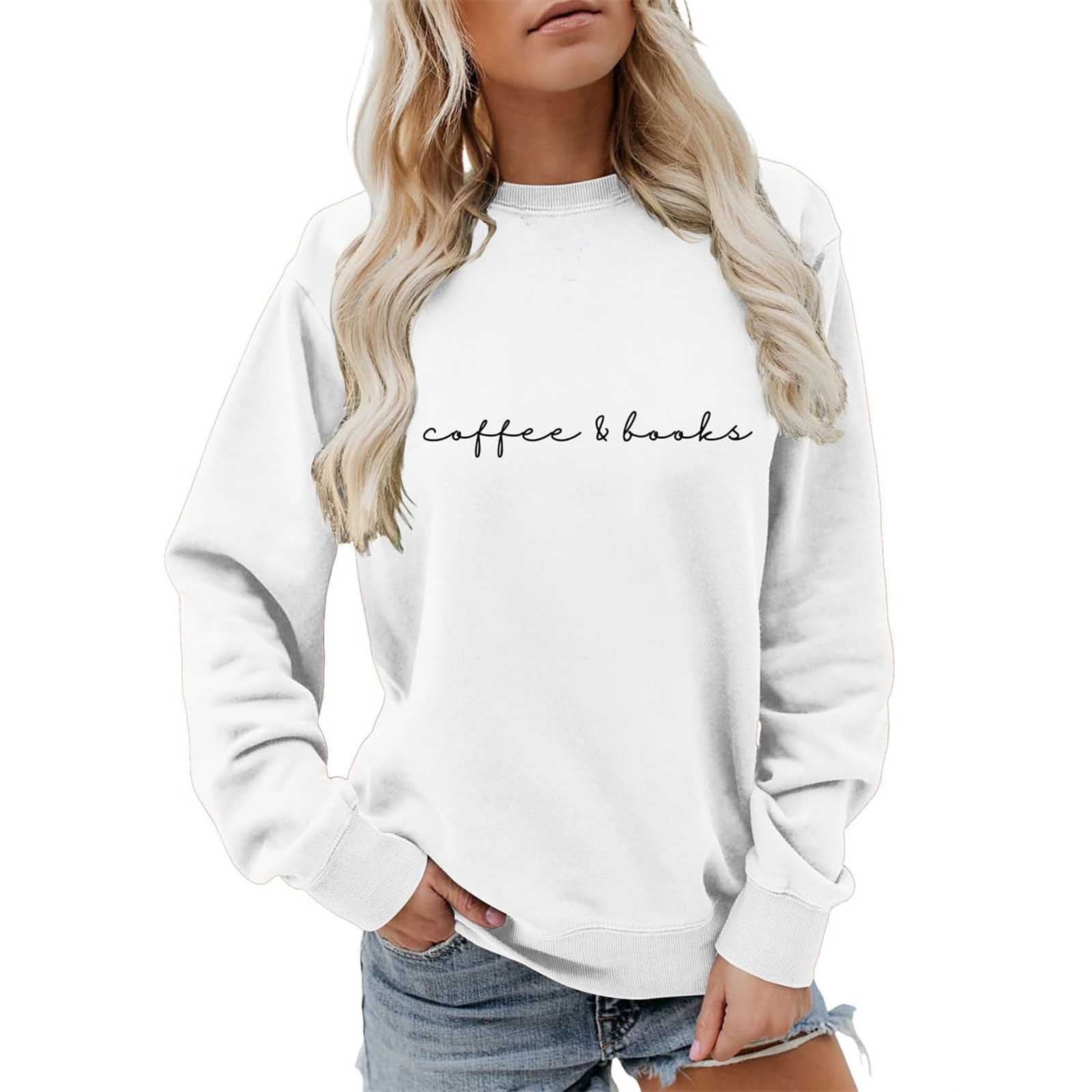 Bibifish Womens "Coffee & Books" Graphic Crew Neck Sweatshirt Side ...