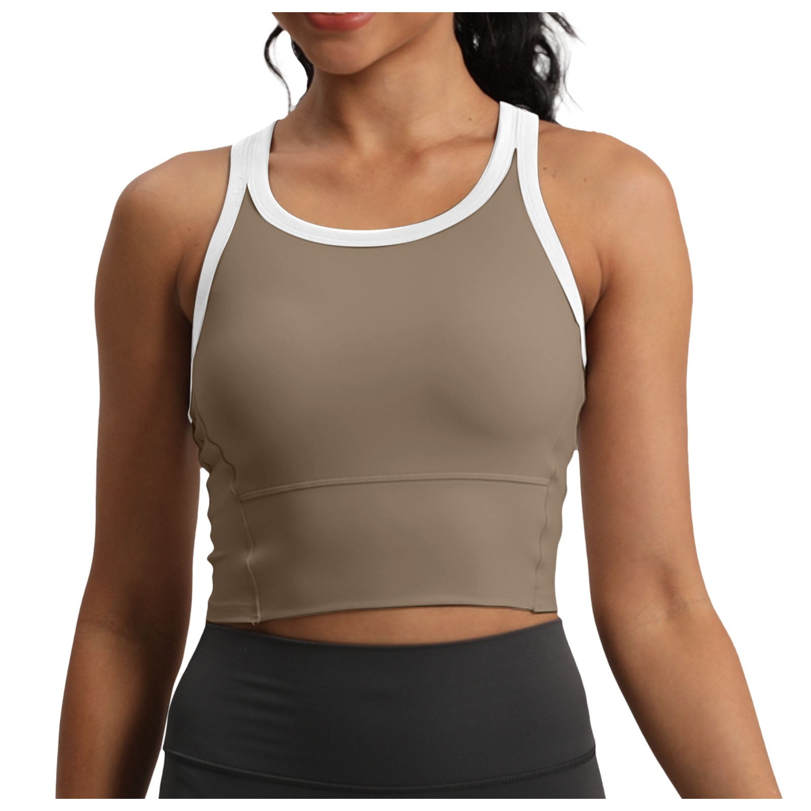 Bibifish Womens Contrast Trim Sports Bra Racerback Moderate Support for ...