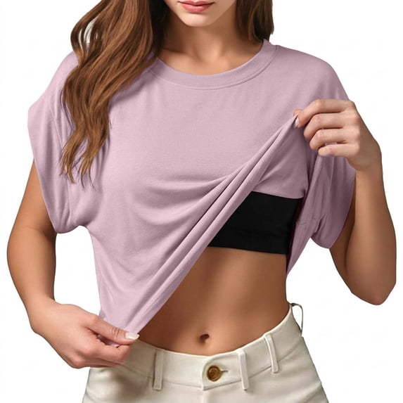 Bibifish Womens Cropped T-Shirts Summer Cap Sleeve Crew Neck Sleek With ...