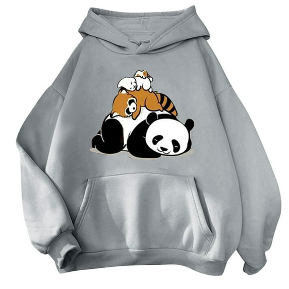 Bibifish Womens Cute Panda Stack Graphic Hoodies With Pocket Oversized ...