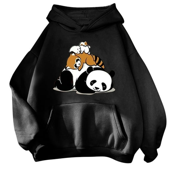Bibifish Womens Cute Panda Stack Graphic Hoodies With Pocket Oversized ...