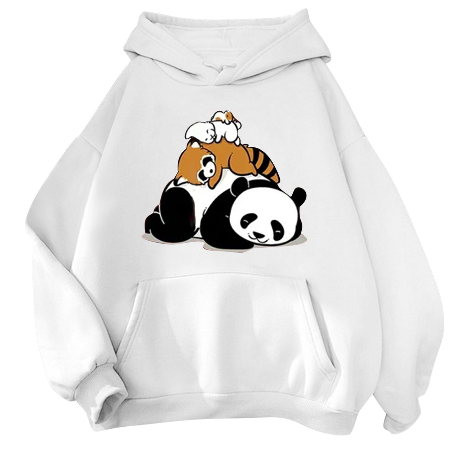 Bibifish Womens Cute Panda Stack Graphic Hoodies With Pocket Oversized Fit Casual Zoo Visits ...