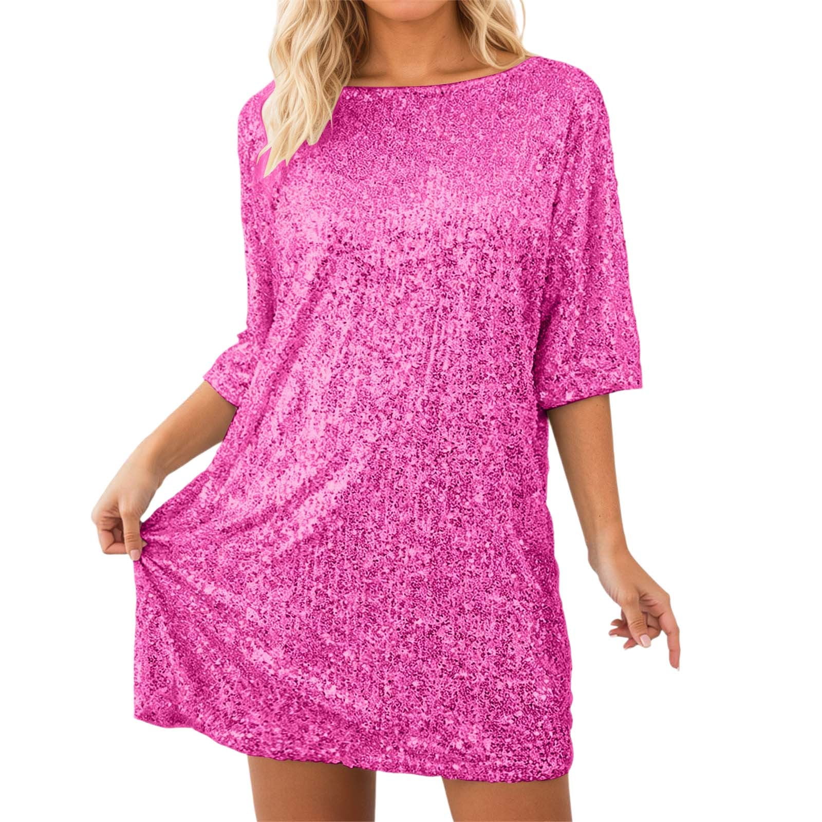 Bibifish Womens Dresses Crew Neck Sequin Dress Stylish Sparkly Half ...