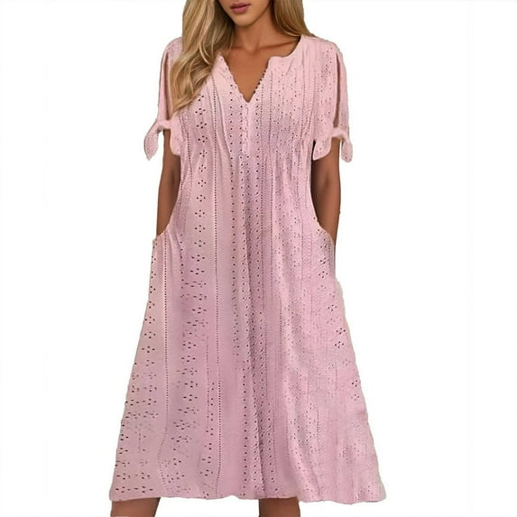 Bibifish Womens Dresses Hollow Out V Neck Stylish Lace Ruffle Trim Maxi ...