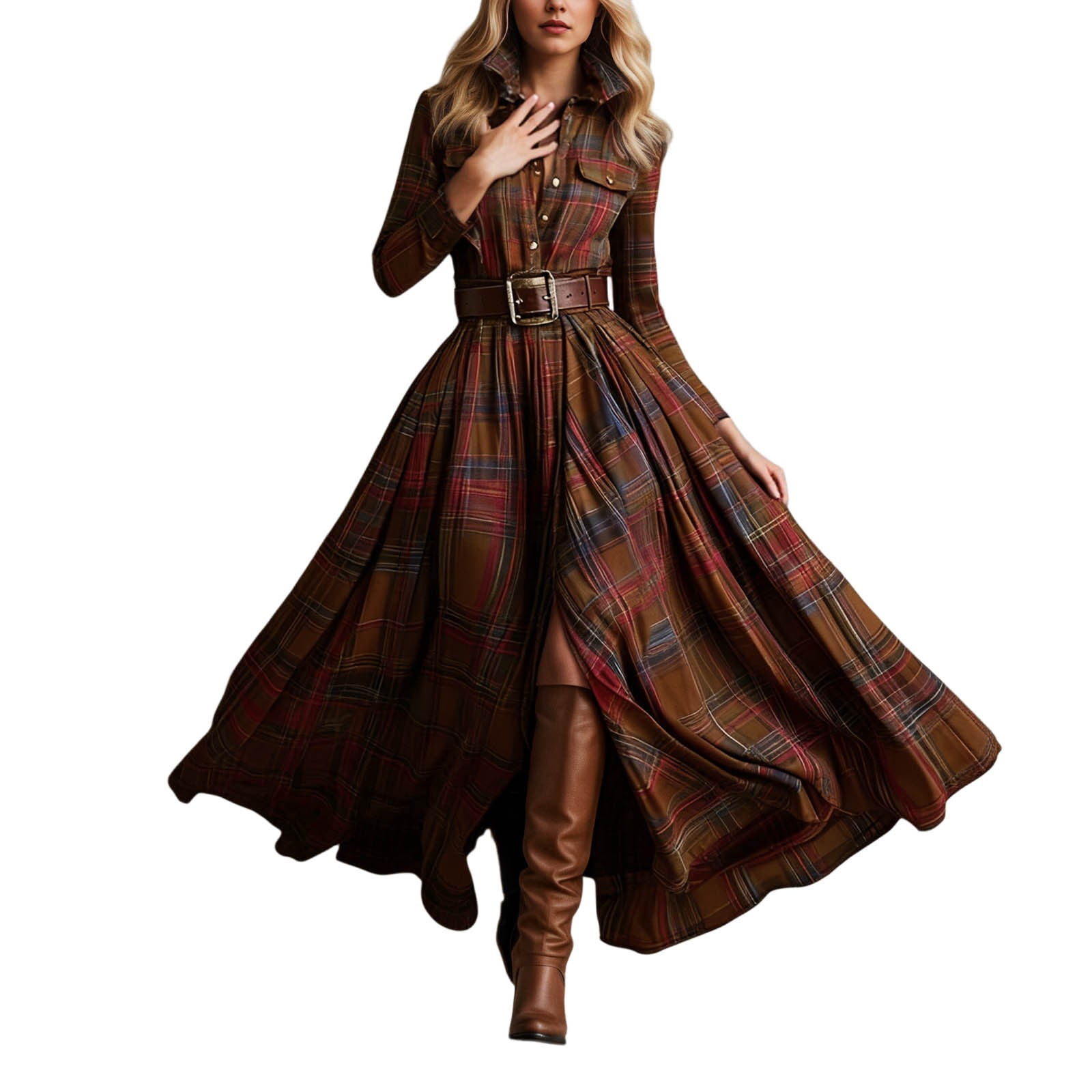 Bibifish Womens Dresses Retro Plaid Tartan Long Dresses Classic Long ...