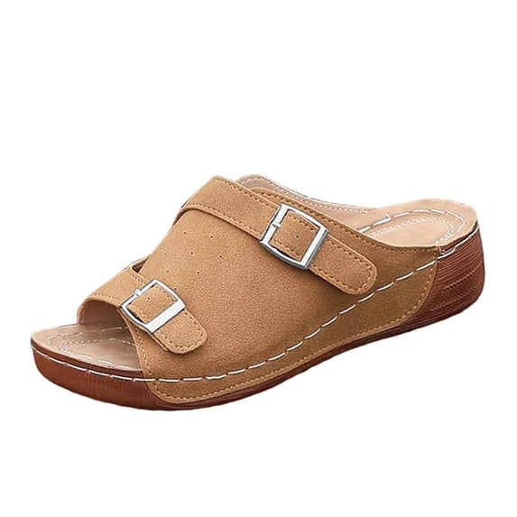 Bibifish Womens Dual Buckle Slide Sandals Minimal Breathable Suede ...