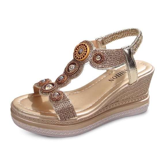 Bibifish Womens Espadrille Wedge Boho Airy Laid-Back Open Toe Elastic ...
