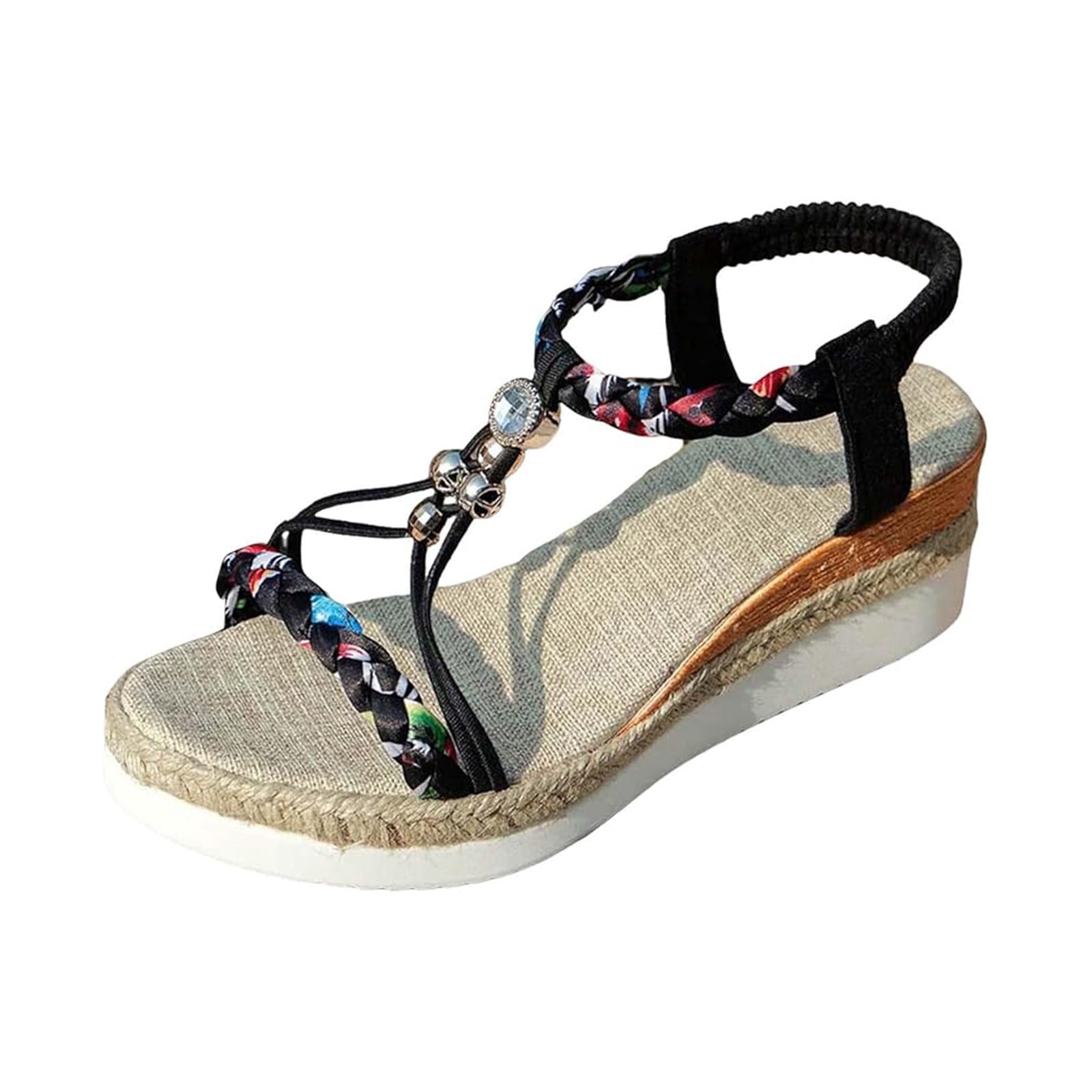 Bibifish Womens Espadrille Wedge Sandals Boho Elastic Slingback Braided ...