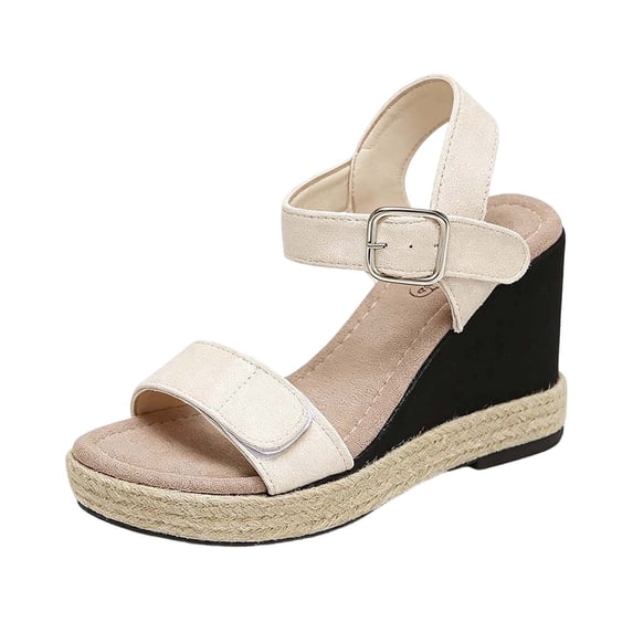 Bibifish Womens Espadrille Wedge Sandals Chic Ankle Buckle Raffia Wedge ...