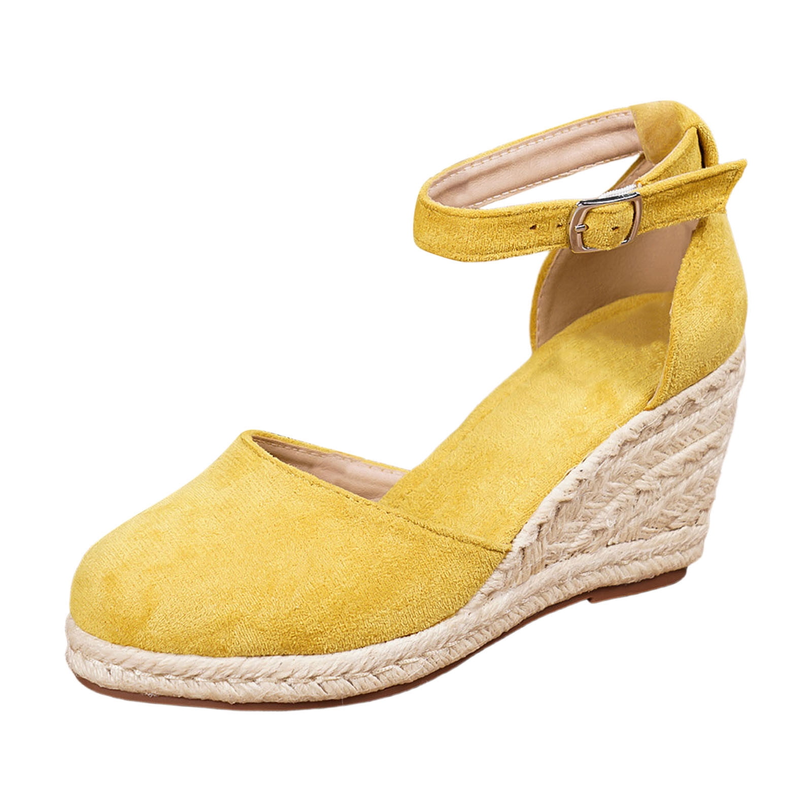 Bibifish Womens Espadrille Wedge Sandals Closed Toe Suede Ankle Buckle ...