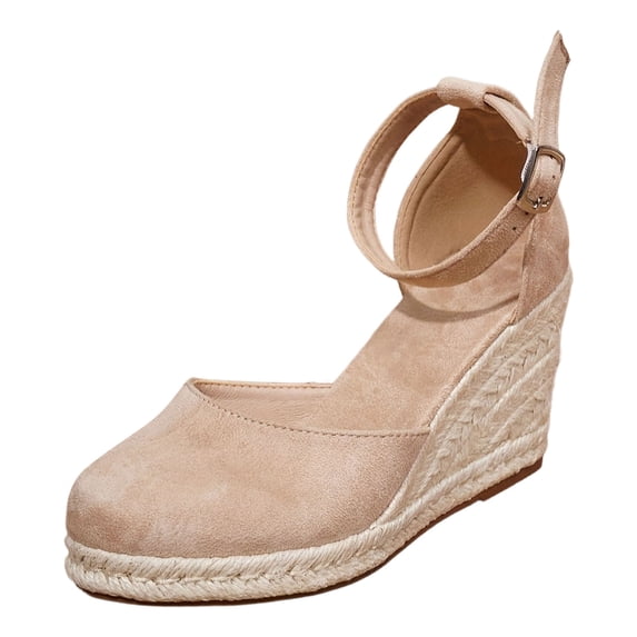 Bibifish Womens Espadrille Wedge Sandals Closed Toe Suede Ankle Buckle ...