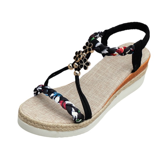 Bibifish Womens Espadrille Wedge Sandals Open Toe Braided Floral ...