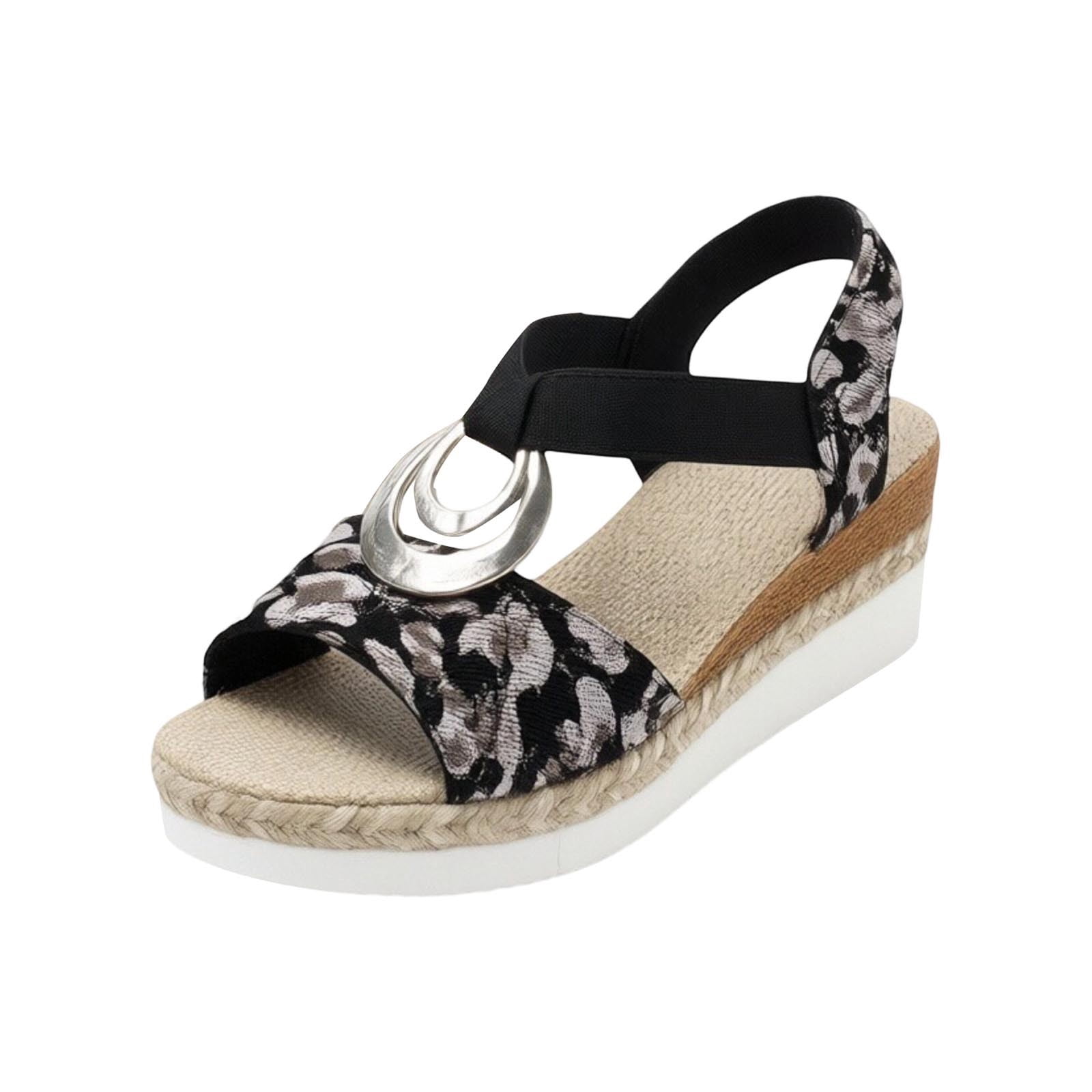 Bibifish Womens Espadrille Wedge Stitched Open Toe Elastic Slingback ...
