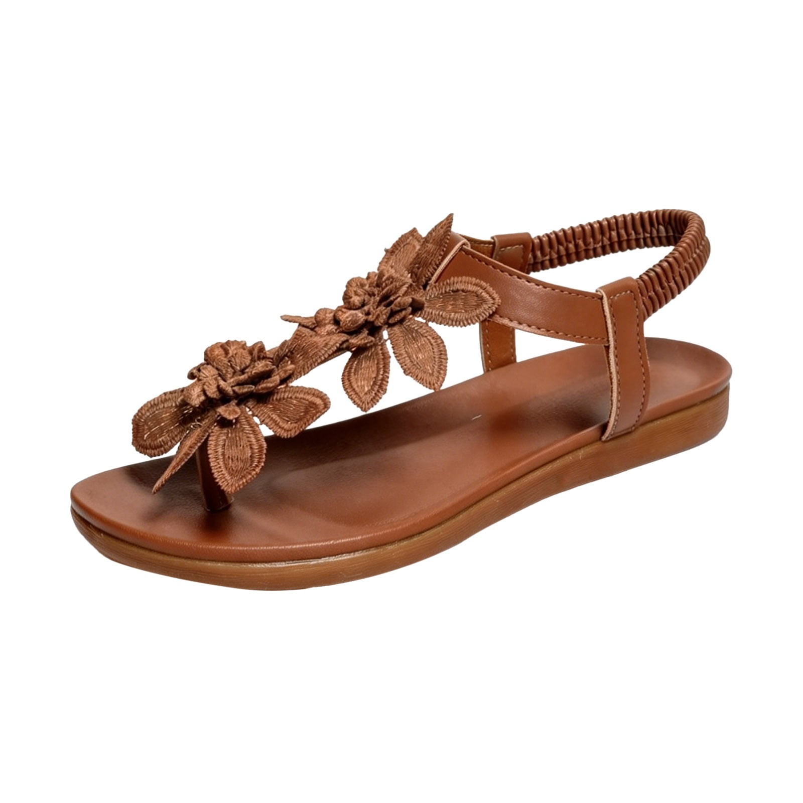 Bibifish Womens Flat Sandals 3D Flower Toe Ring Elastic Elegant Thong ...