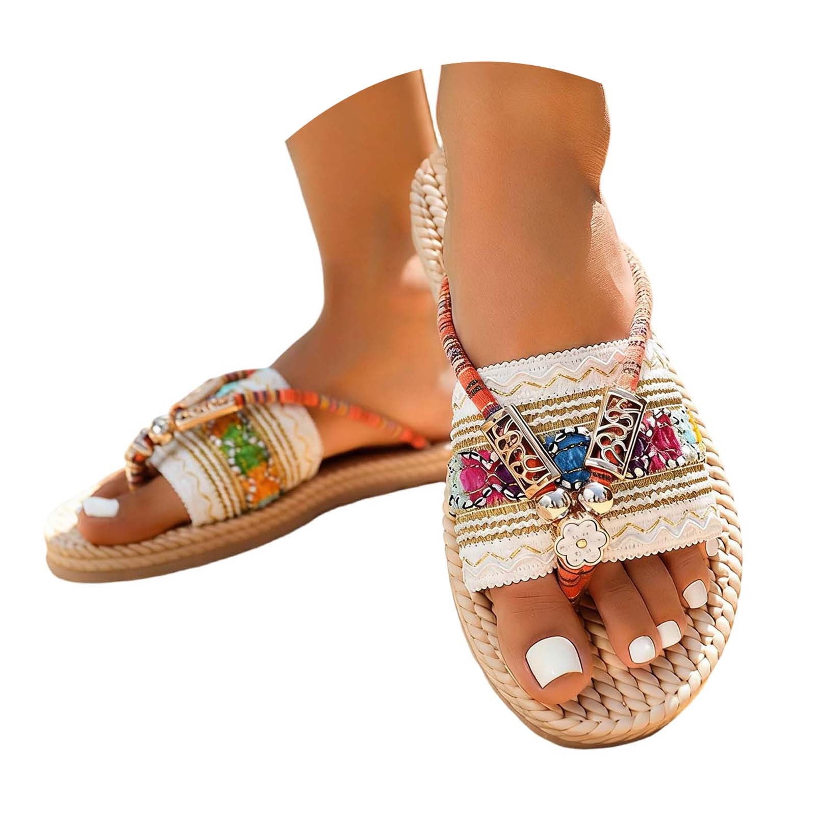 Bibifish Womens Flat Sandals Boho Light Airy Thong Multi Strap Soft ...