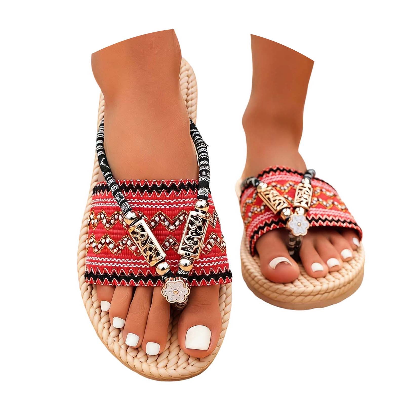 Bibifish Womens Flat Sandals Boho Light Airy Thong Multi Strap Soft ...