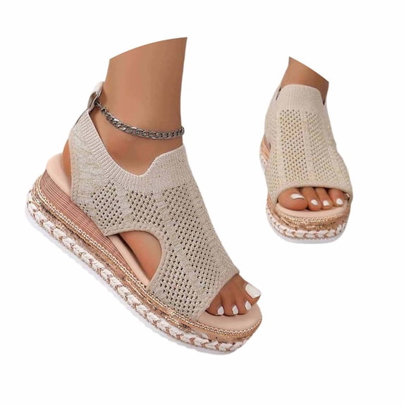 Bibifish Womens Flat Sandals Breathable Mesh Flat Pull On Wedge Sandals ...