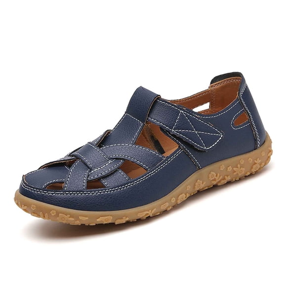 Bibifish Womens Flat Sandals Closed Toe Woven Strap Hook Loop Soft ...
