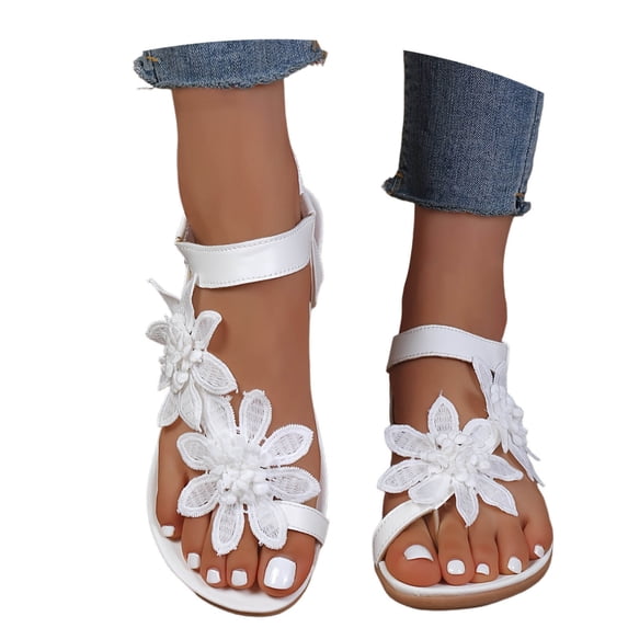 Bibifish Womens Flat Sandals Open Toe Elastic Slingback Lace Floral ...