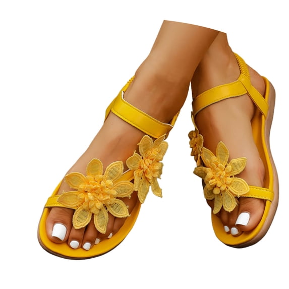 Bibifish Womens Flat Sandals Open Toe Elastic Slingback Lace Floral ...