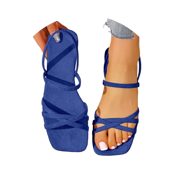 Bibifish Womens Flat Sandals Square Open Toe Crisscross Thin Strap Soft ...