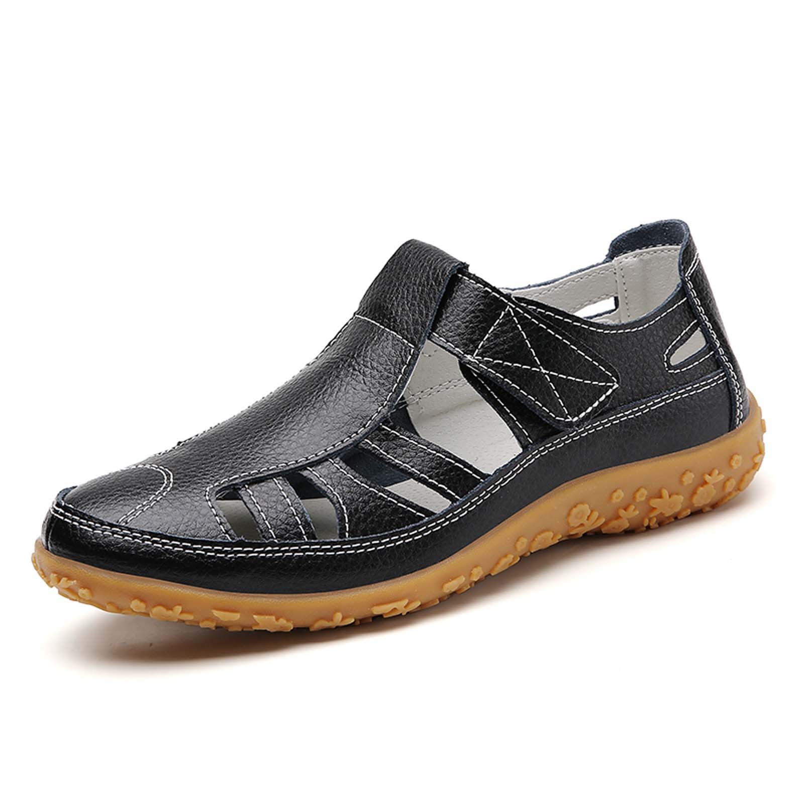 Bibifish Womens Flat Sandals Sturdy Firm Snug Closed Toe Dual Hook Loop ...