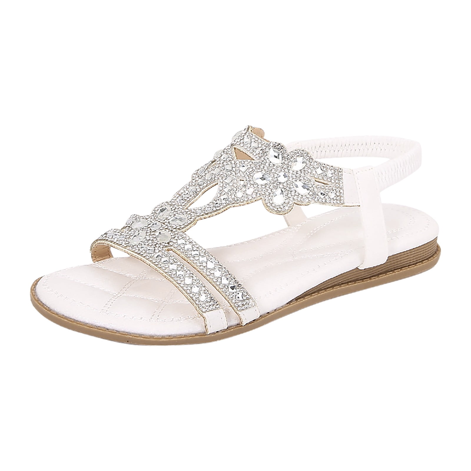 Bibifish Womens Flat Sandals Summer Open Toe Glam Sparkly Rhinestone T ...
