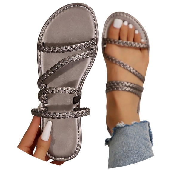 Bibifish Womens Flat Slide Casual Flexible Open Toe Multi Strap Soft ...