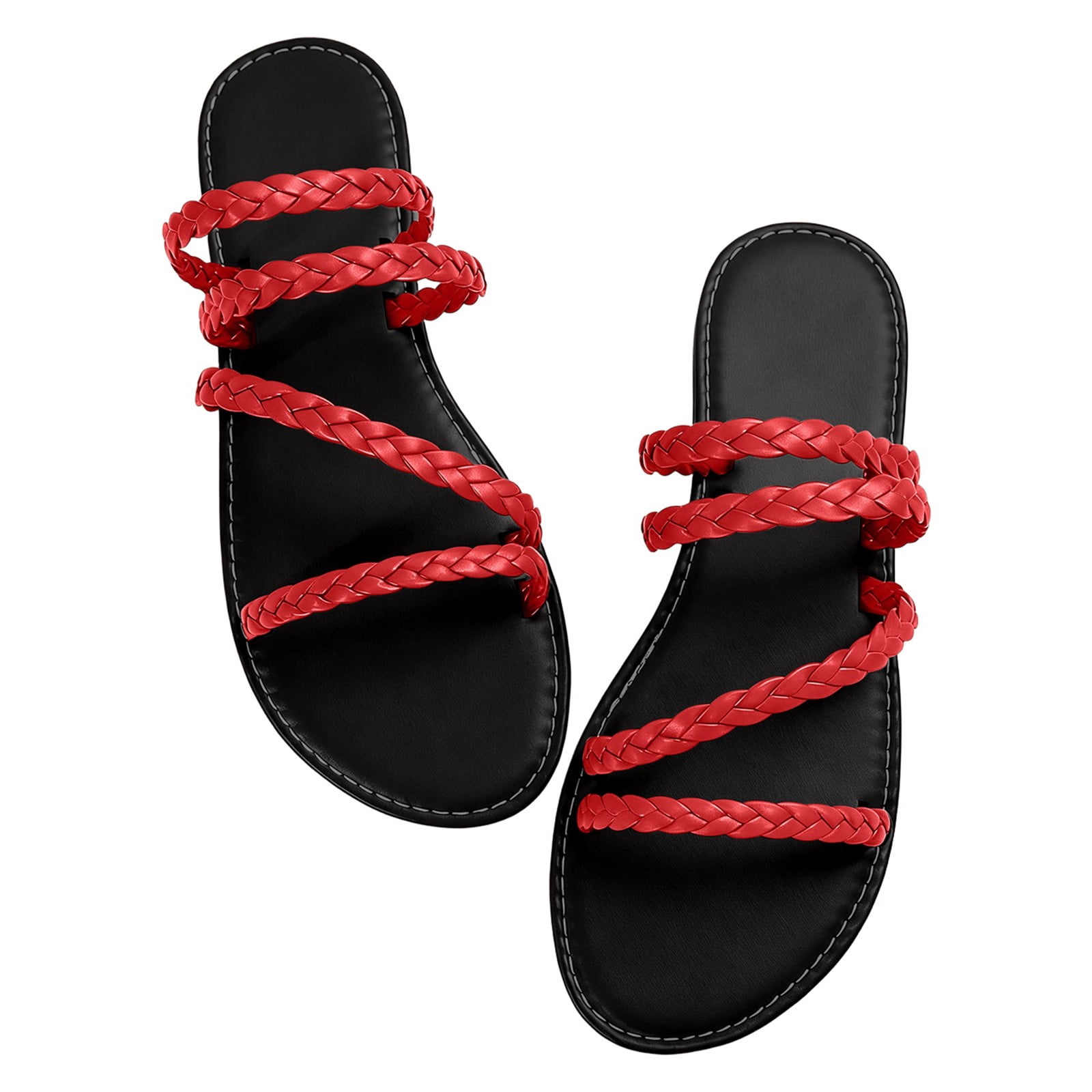 Bibifish Womens Flat Slide Casual Flexible Open Toe Multi Strap Soft ...