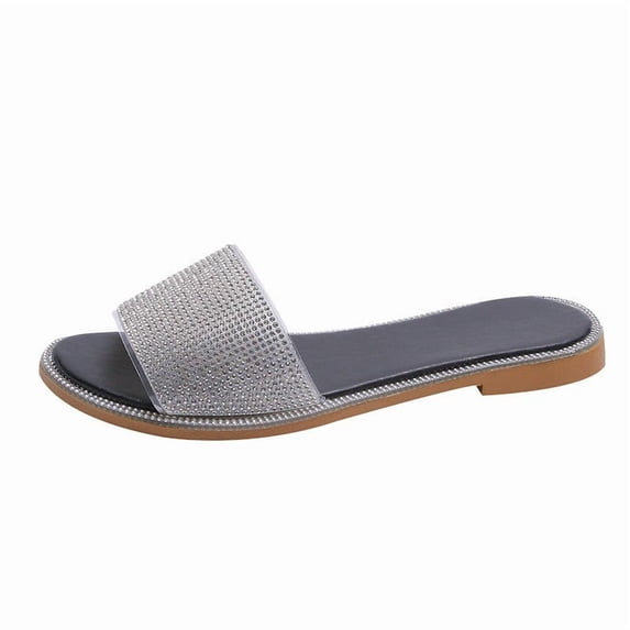 Bibifish Womens Flat Slide Glam Sparkly Plush Open Toe Slip On Soft ...