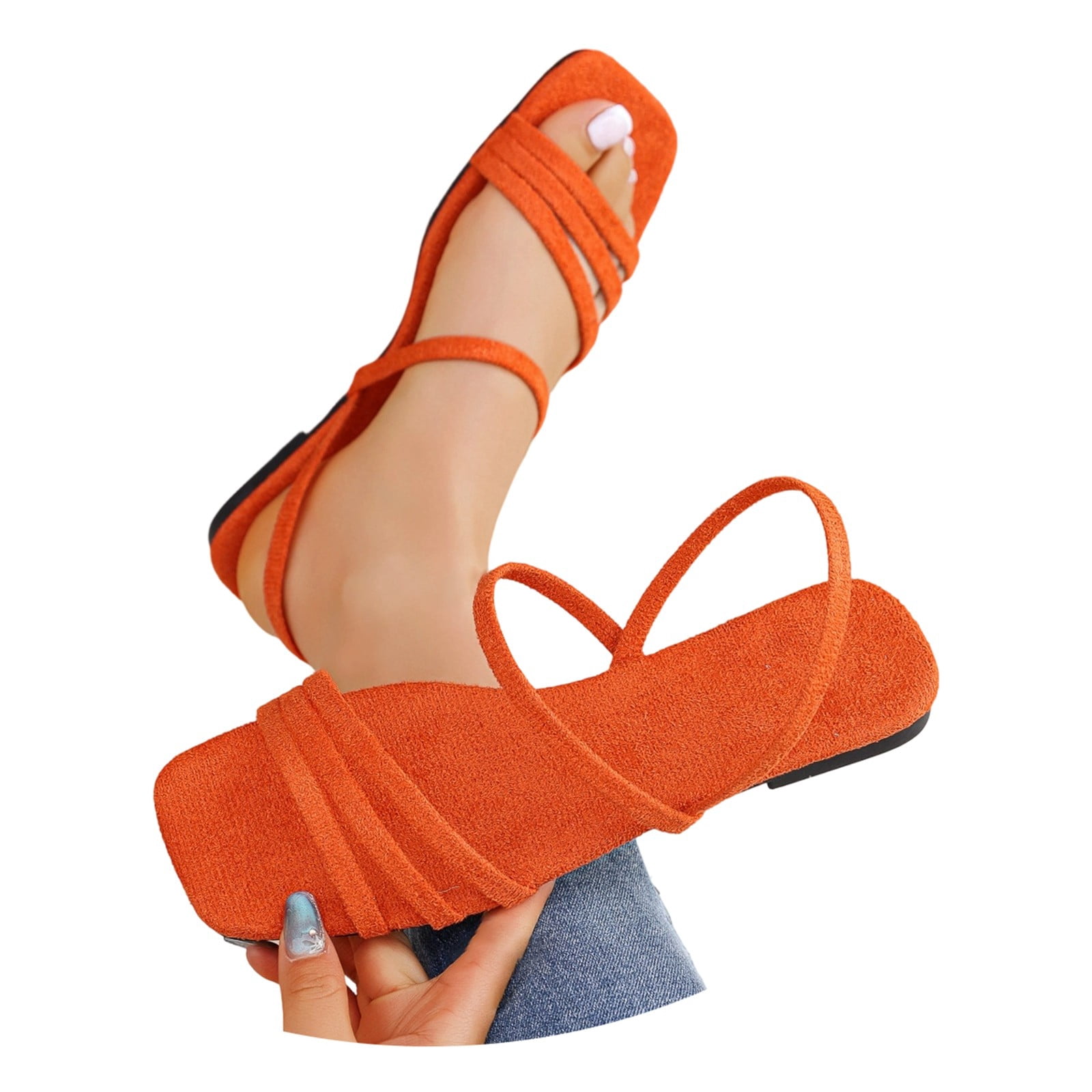 Bibifish Womens Flat Slide Open Square Toe Multi Thin Strap Slingback ...