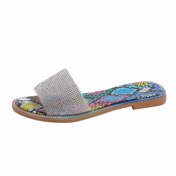 Bibifish Womens Flat Slide Sandals Bling Rhinestone Wide Strap Flat ...