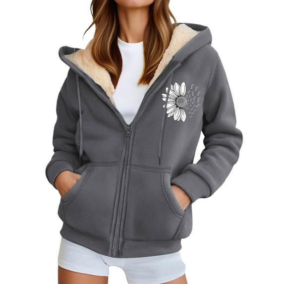 Bibifish Womens Fleece-Lined Full Zip Hoodies With Daisy & Heart ...