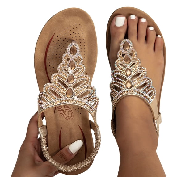 Bibifish Womens Flip Flop Sandals Thong Rhinestone Embellish Elastic ...
