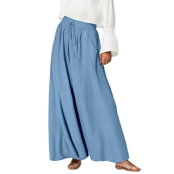 Bibifish Womens Flowy Wide Leg Pants Elastic Waist Ankle Length ...