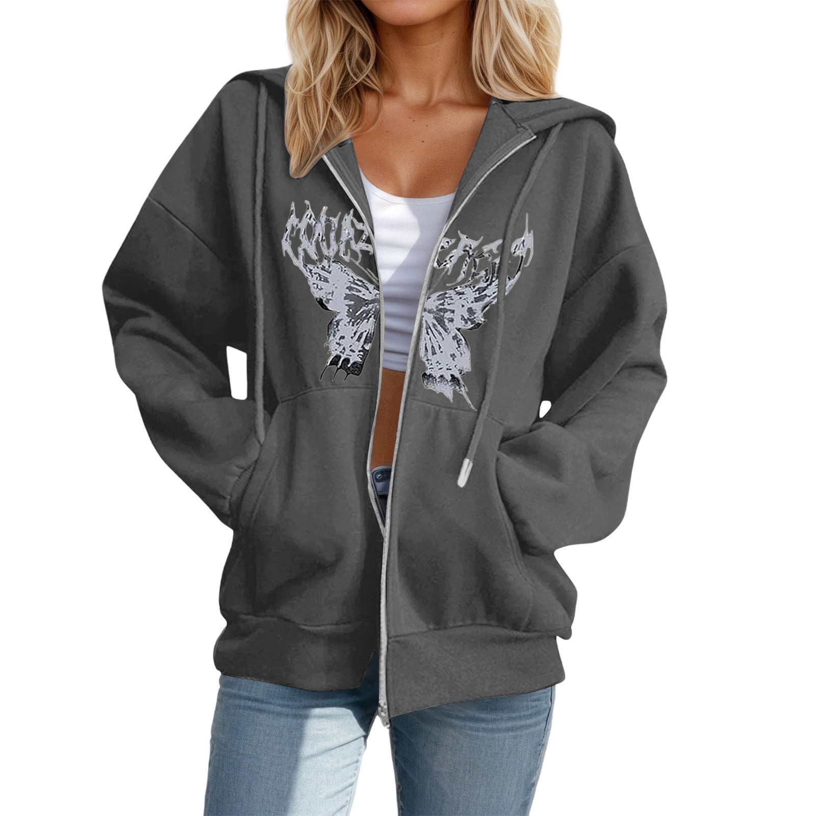 Bibifish Womens Full Zip Hoodies With Butterfly Print Zip Up Hoodies ...