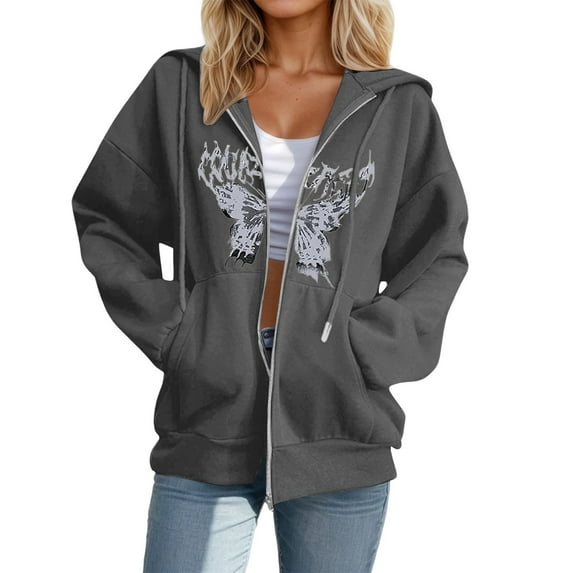 Bibifish Womens Full Zip Hoodies With Butterfly Print Zip Up Hoodies ...