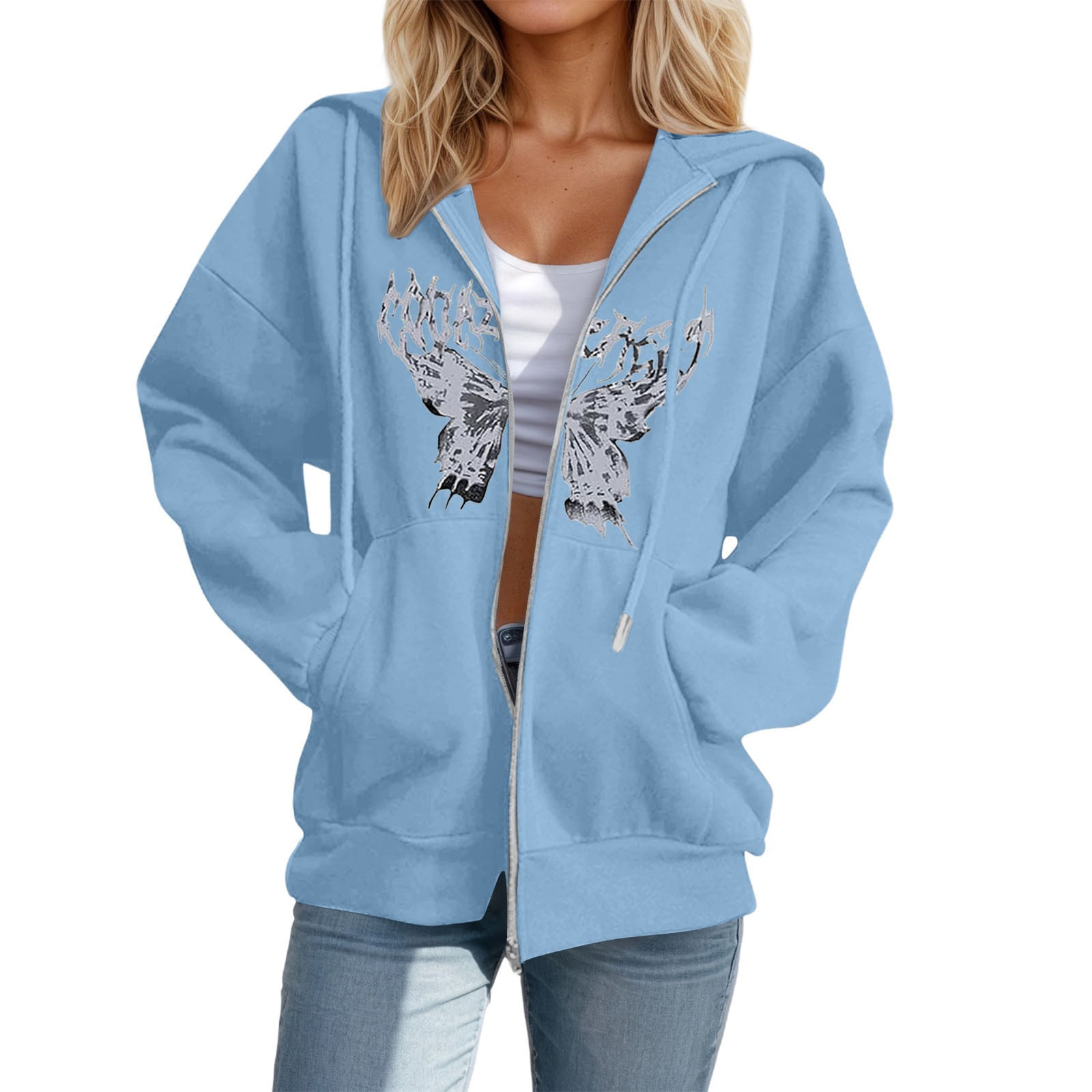 Bibifish Womens Full Zip Hoodies With Butterfly Print Zip Up Hoodies ...