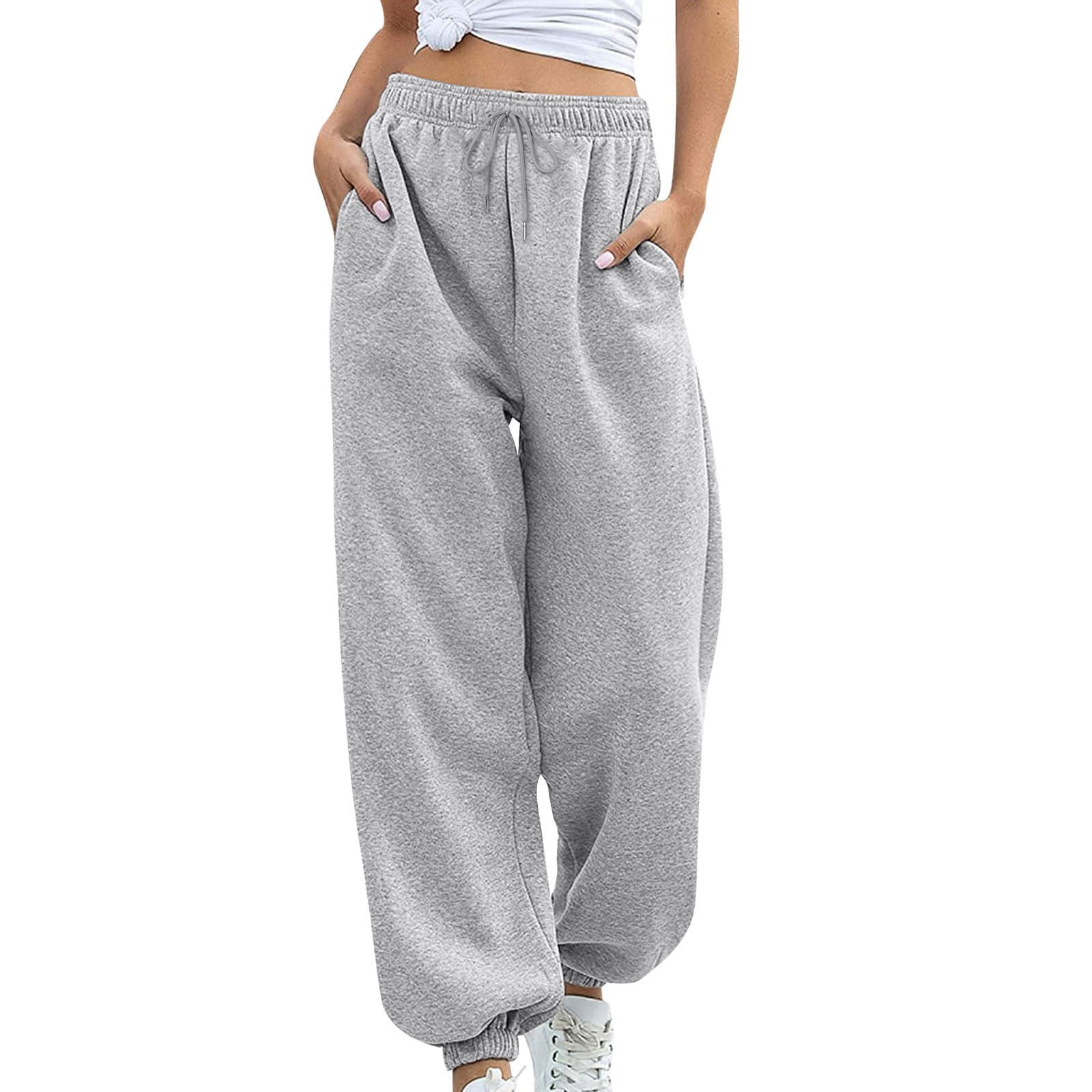 Bibifish Womens Fuzzy Wide-Leg Pants Drawstring Waist Side Pockets ...