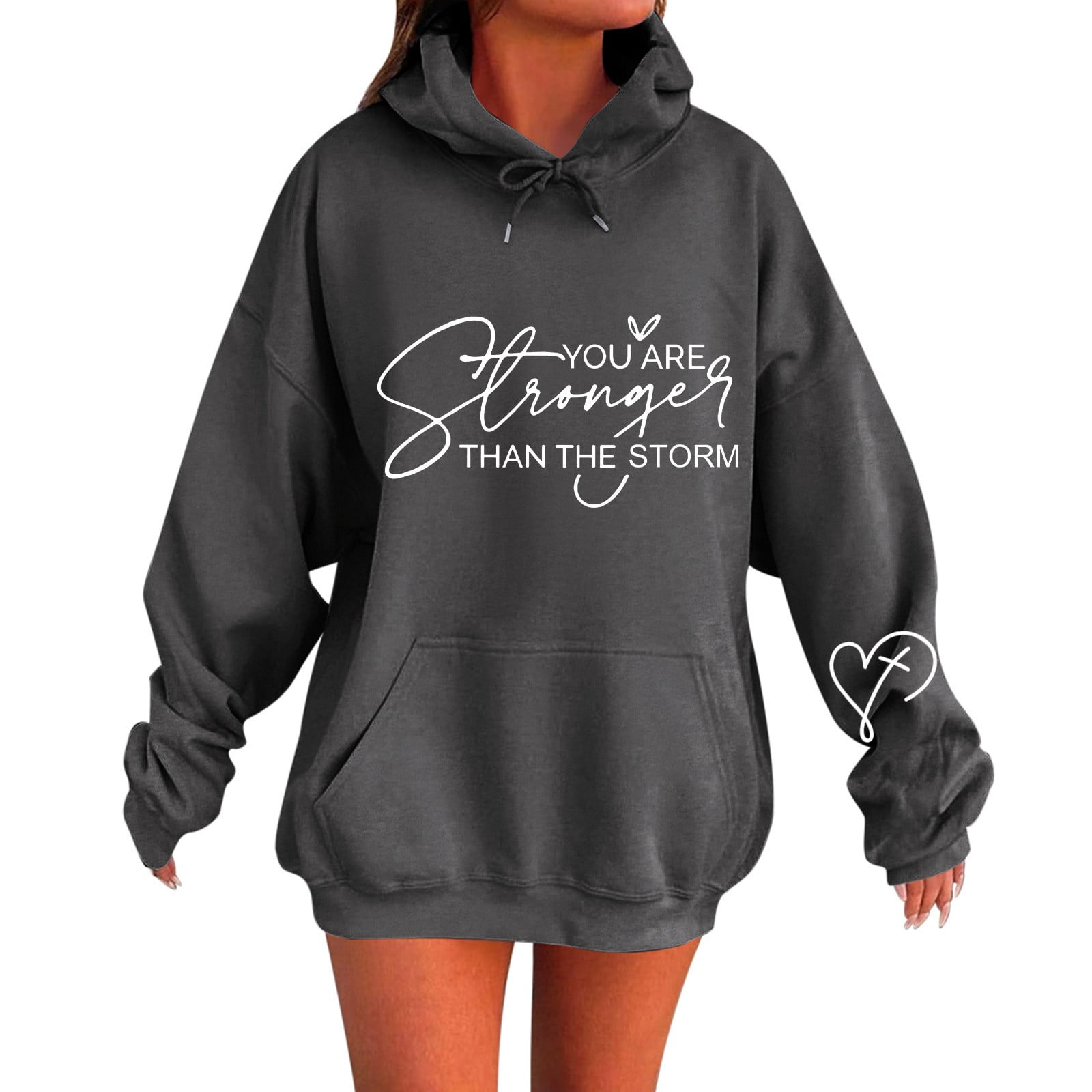 Bibifish Womens Graphic Hoodies Cute Heart Detail Long Sleeve With ...